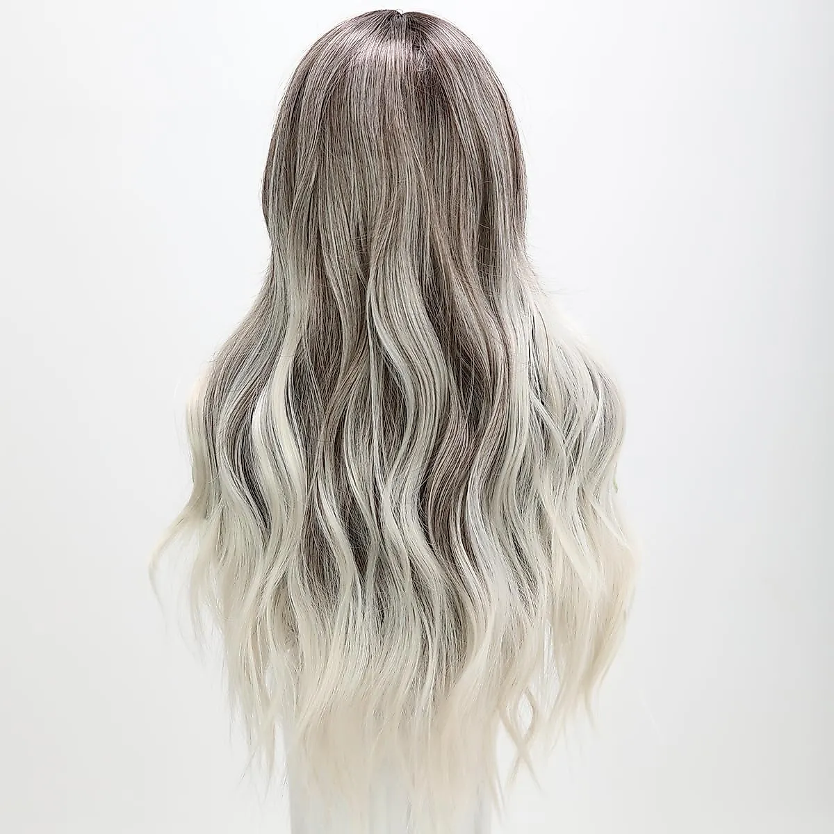 Smilco Synthetic Wigs for Women Ash Brown Wig Long Wavy Curly Wig with Bangs Natural Looking Hair Wigs Synthetic Heat Resistant Fiber Wigs for Daily Party Cosplay (26 Inch)