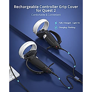 ZYBER Rechargeable Controller Grips for Meta Quest 2 Accessories, Silicone Controller Cover with Reachargable Batteries and Charging Cable Black