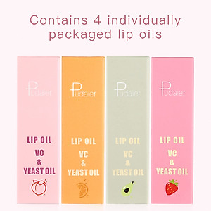 Pudaier Hydrating Lip Oil, Fruit Extract Lip Oil Set Tinted for Dry Lip and Lip Care, Shiny and Moisturizing Transparent Lip Oil Gloss (Mixed Set)