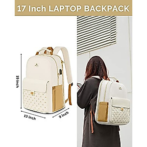 MATEIN Computer Backpack for Women, Large Anti Theft TSA 17 Inch Laptop Backpack with USB Charging Port, Durable Water Resistant Cute College Backpack Casual Daypack Purse for Work Travel, Beige