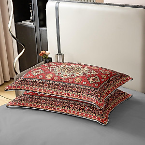 Erosebridal Pure Cotton Boho Tribal Duvet Cover Queen, Retro Exotic Bedding Set, Vintage Lattice Bohemian Comforter Cover, Red Antique Grid Damask Inspired Medallion Egyptian Quilt Cover