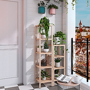 SMIBUY Bathroom Storage Shelf, 5-Tier Bamboo Rack Organizer, Multifunctional Shelving Unit for Living Room Bedroom Kitchen (Natural)