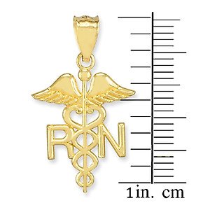 American Heroes Polished 14k Yellow Gold Caduceus RN Charm Registered Nurse Pendant