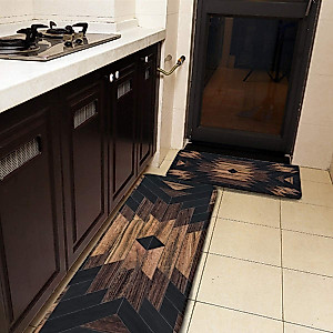 Midetoy Anti Fatigue Kitchen Mat Set of 2 Vintage Urban Tribal Standing Desk Mat Floor Mats Rug for House,Sink,Office,Kitchen 17.3"x47"+17.3"x29"