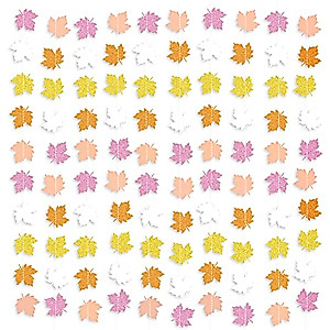 Fall Maple Leaf Hanging Garland, Glitter Orange Pink Autumn Maple Leaves Hanging Garland for Fall Girls Birthday Baby Shower Wedding Fall Party Supplies Thanksgiving Party Decoration