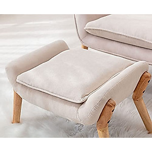 Lei Yu Shunzhi Wood Armchair with Ottoman Mid Century Modern Upholstered Barrel Chair Tufted Living Room Comfy Reading Lumbar Pillow Cushion Leisure Sofa Corner for Small Place, Beige