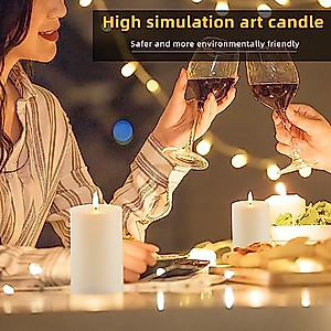 Pandaing Set of 2 Ivory Flameless Candles Battery Operated LED Real Wax Flickering Electric Candles with Remote Control Timer for Decorations (3"x6")