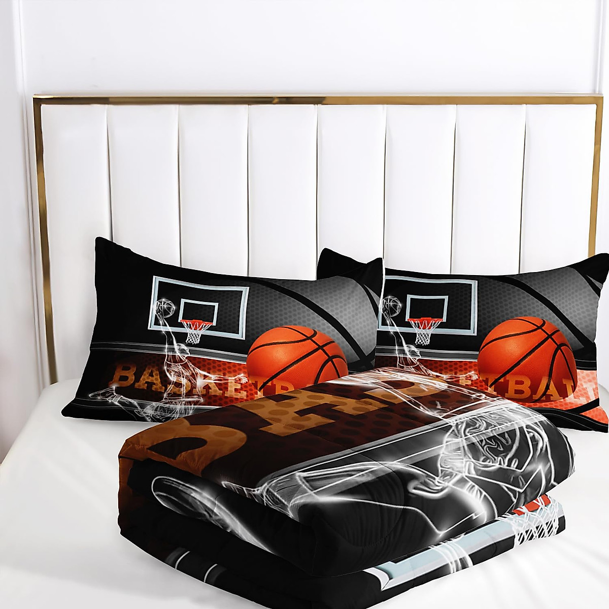 AILONEN Bedding Set, Queen 3D Basketball Comforter Set for Boys Kids Teen, Microfiber, 1 Comforter + 2 Pillowcases