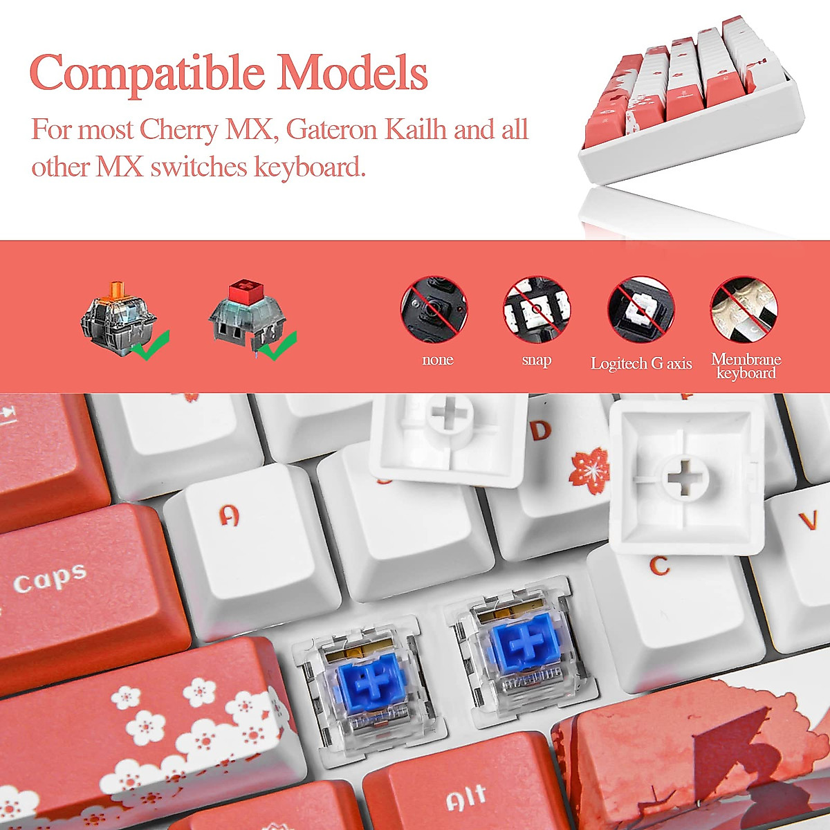 Uuoeebb PBT Keycaps, Heat Sublimation 104 PBT Keycap OEM Key Set for MX Switches Mechanical & Optical Gaming Keyboard (Sakura)