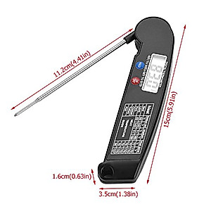 BBQ Meat Thermometer Ultra Thin Cooking Meat Thermometer Digital Folding Food Thermometer Probe for Grilling Oven Smoker Kitchen(Black)