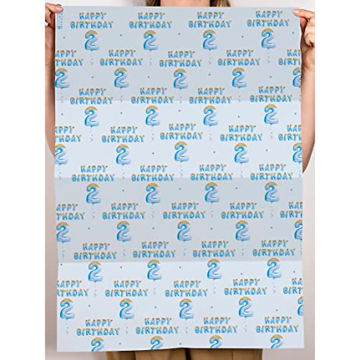 CENTRAL 23 Baby Boy Wrapping Paper - Age Two - 6 Sheets Blue Wrapping Paper - Happy 2nd Birthday Wrapping Paper - Comes With Stickers - Recyclable