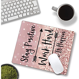 Inspirational Quote Mouse Pad, Stay Positive Work Hard and Make It Happen Motivational Mouse Pad for Women, Square Waterproof Mouse Pad Non-Slip Rubber Base MousePads for Office Laptop