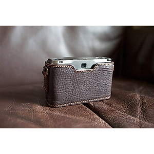 Handmade Genuine Real Leather Half Camera Case Bag Cover for Contax T2 Dark Brown