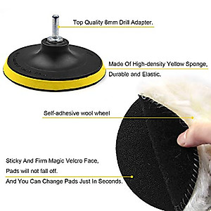 6 Inch Buffing Wool Pads 8PCS Kit, Felt Polishing Pad Buffing Wheel for Drill Woolen Wax Pad and 5/8''-11 Thread Hook & Loop Backer Plate with Drill Adapter for Car Boat Polish, Waxing, Sealing, Glaze