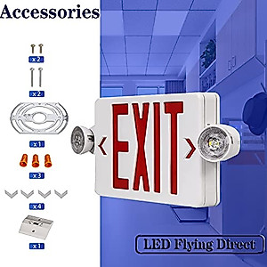 LED Exit Sign Emergency Light Combination Adjustable Two Heads and Battery Backup, US Standard Commercial Emergency Exit Lighting, Fire Resistant UL 924 AC 120/277V (Red)