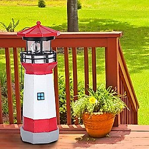 Voluxe Solar Lighthouse with Rotating Beacon, Yard Lights Fast Charging:2 Solar Panels at The Top for Fast Charging. for Tables(Red and White,10.6x3.9x3.9in)