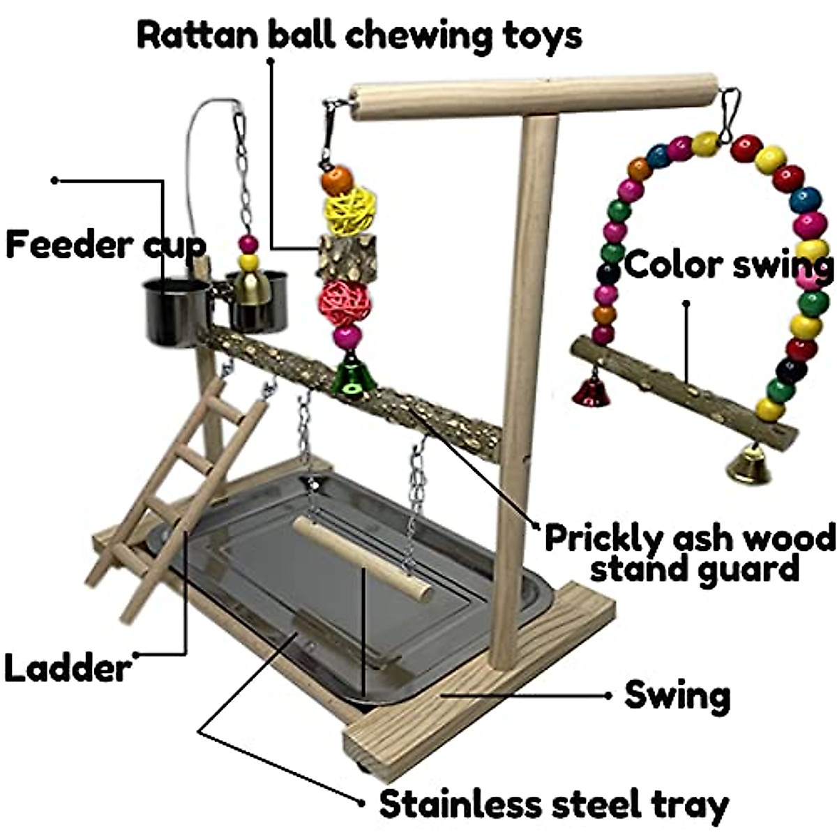 Tfwadmx Bird Playground Parrots Play Stand Birdcage Play Stand Play Gym Parakeet Ladders Exercise with Feeder Cups for Cockatoo Lovebirds SmallBirds Conure Cockatiel Cage Accessories Toy