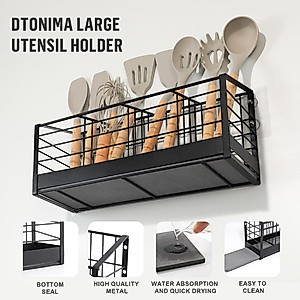 DTONIMA Large Utensil Holder for Kitchen Counter:Kitchen Cooking Utensil Holder Organizer with Diatomaceous Earth Base Matte Black (4 Compartments)