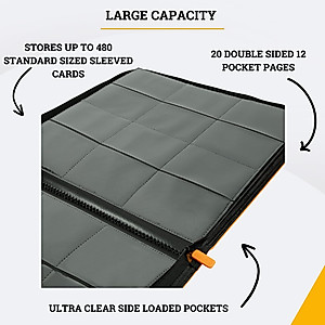 Card Guardian - 12 Pocket Premium Binder with Zipper for 480 Cards Trading Card Games TCG (Orange)