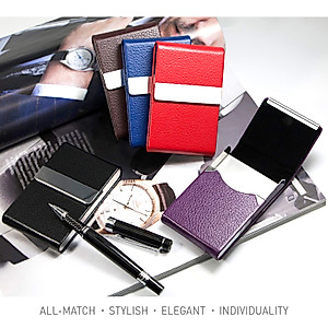 Padike Professional Business Card Holder PU Leather Business Card Case Name Card Holder Slim Metal Pocket Card Holder with Magnetic Shut (Black)