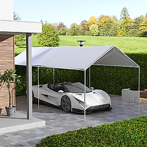 Outsunny 10' x 20' Carport Replacement Top Canopy Cover, UV Resistant and Water Resistant Car Port Portable Garage Tent Cover with Ball Bungee Cords, White, Only Cover