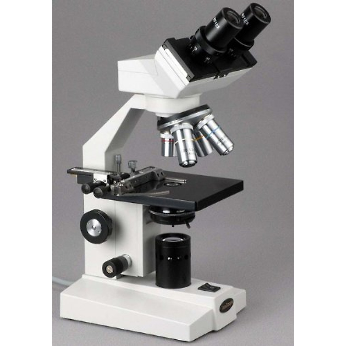 AmScope B100-E 1000X Digital Compound Binocular Microscope, 40X-1000X Magnification, Brightfield, Tungsten Illumination, Abbe Condenser, Plain Stage, Includes 0.3MP Camera and Software