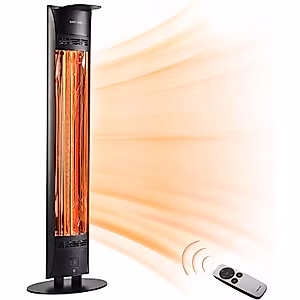 EAST OAK Outdoor Patio Heater,1500W Portable Outdoor Indoor Electric Heater with IP65 Waterproof Tip-over Protection 3 Heat Settings&24 Hours Timing Tower Infrared Heater for Garage Restaurant Use