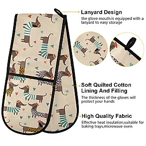 susiyo Double Oven Mitts Cute Dachshunds Dogs Heat Resistant Oven Glove Extra Long Potholder for Kitchen Cooking Baking BBQ Microwave Handling Hots and Pans, 35x7 Inch