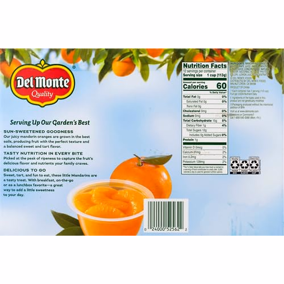 Del Monte Mandarin Orange in 100% Juice Snack Cups, 4-Ounce Cups (Pack of 12)