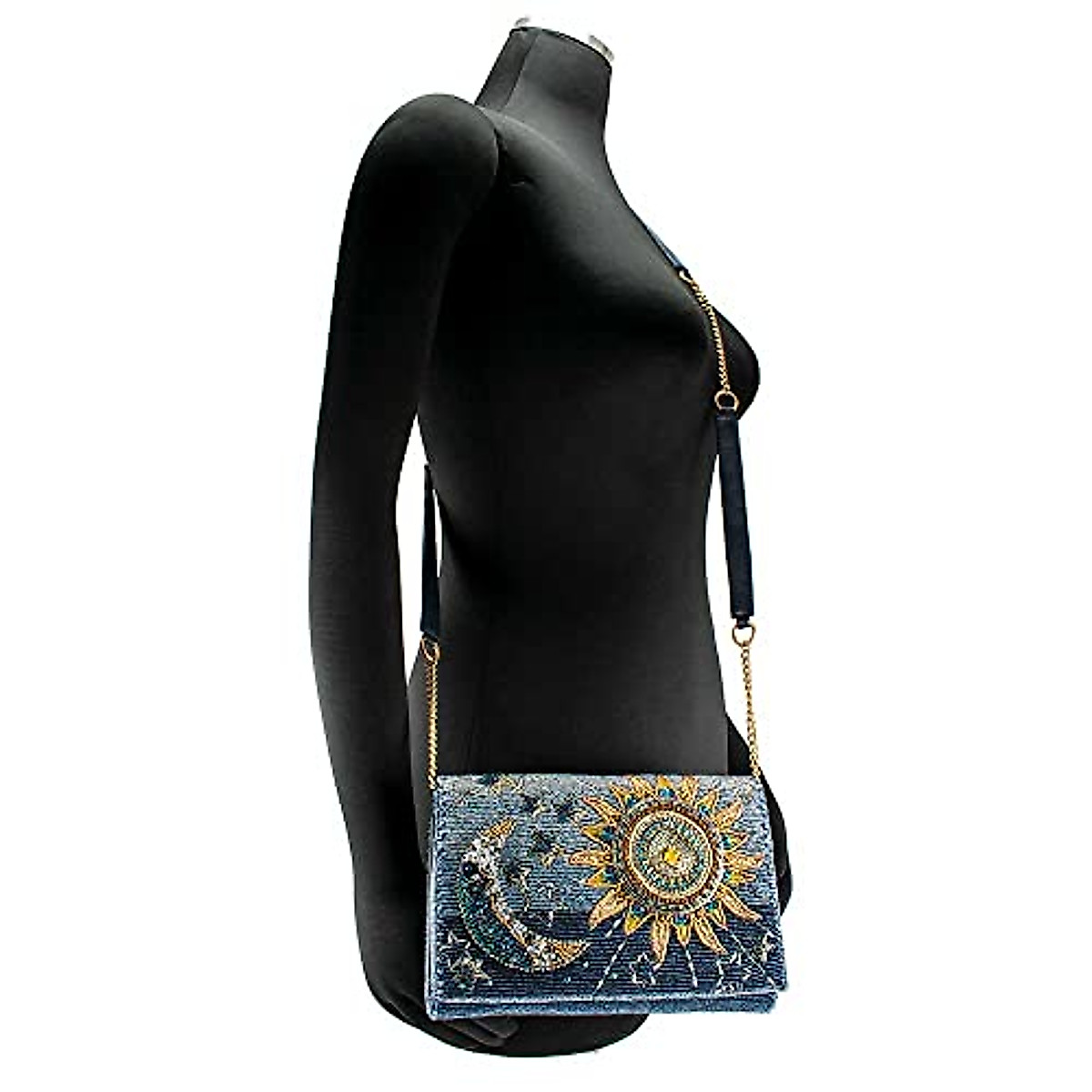 Mary Frances Solar System Beaded Sun and Moon Crossbody Clutch Handbag, Blue