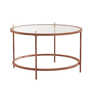 Round Coffee Table with Tempered Glass Tabletop and Metal Legs Gold Modern Contemporary Finish Includes Hardware