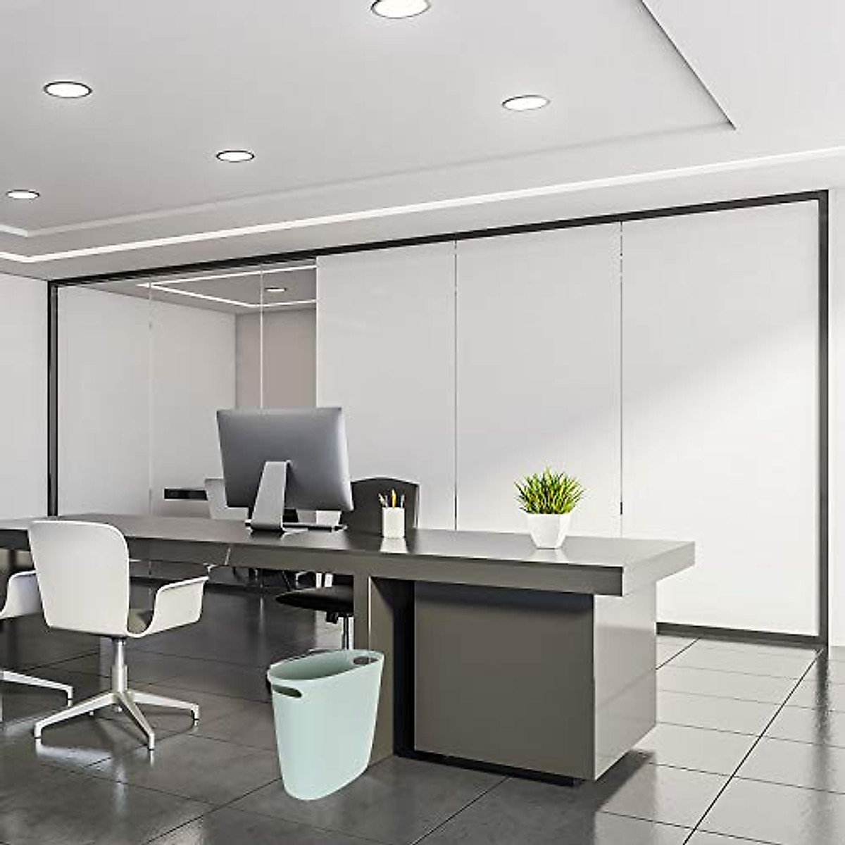 ZOEYES 3 Pack Slim Plastic Trash Can Wastebasket 3.5 Gallon Large Garbage Bin with Handles for Bathroom, Kitchen, Home Office, Dorm, Kids Room, Green