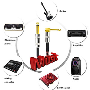 YESPURE 10Ft Guitar Lead Cable,1/4 Straight to Right Angle Audio Instrument Cables for Electric Guitar, Bass Guitar,Electric Mandolin,Electric Bass,Pro Audio（10Ft/3M Red）