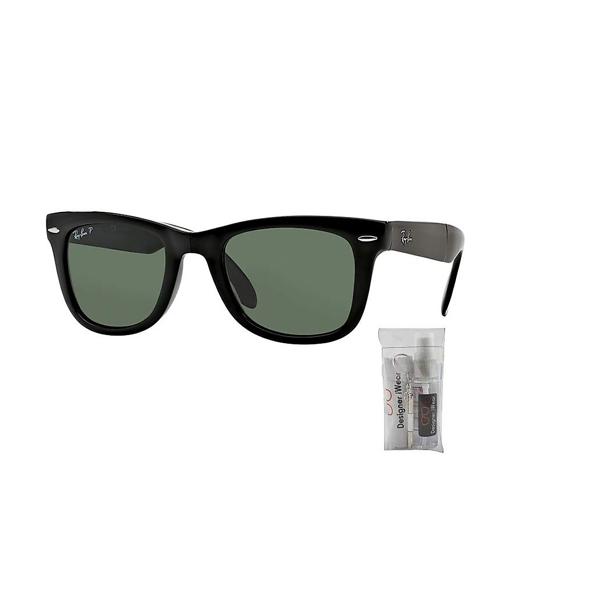 Ray-Ban RB4105 FOLDING WAYFARER 601/58 54M Black/Green Crystal Polarized Square Sunglasses For Men For Women + BUNDLE with Designer iWear Eyewear Kit