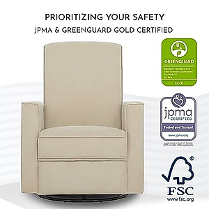 Evolur Harlow Deluxe Upholstered Plush Seating Glide Rocker, Swivel, Power Recliner USB Port with in-Built Massager, Greenguard Gold Certified, Glider Chair for Nursery in Shell