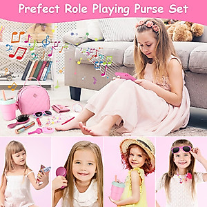 Little Girls Play Purse and Pretend Makeup Kit- 49PCS My First Purse Set Includes Handbag Phone Wallet Play Makeup Princess Jewelry Water Bottle, Pretend Play Gift Toys for Girls Toddlers Age 3+