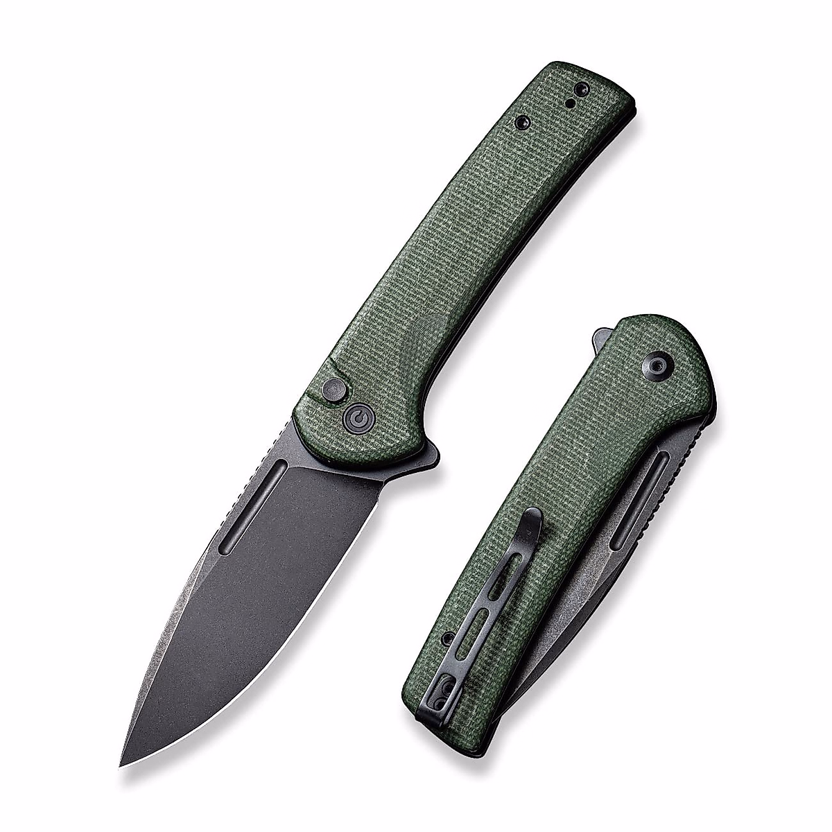 CIVIVI Pocket Knife for EDC, Conspirator Button Lock Folding Knife 3.48" Nitro-V Blade, Green Micarta Handle C21006-2