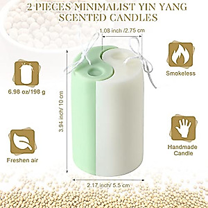2 Pieces Yin Yang Scented Candles Yin Yang Shaped Candle Soy Wax Candle Decor Yin Yang Decorative Candles Minimalist Cool Aesthetic Candle for Home Yoga Decor, White and Green, Bluebells Fragrance