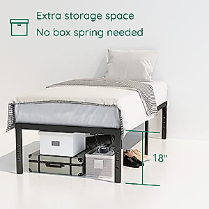 DiaOutro 18 Inch Twin XL Bed Frame Heavy Duty No Box Spring Needed Metal Platform with Maximum Storage, Easy to Assembly, Noise Free, Black