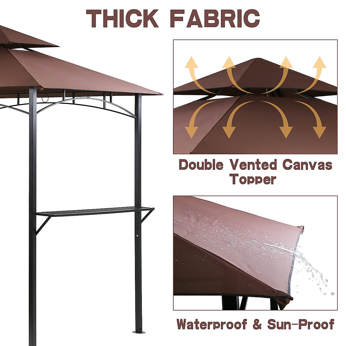 Gazebo Canopy Tent 8'x 5' with Air Vent Tent for BBQ Outdoor Patio Grill Gazebo, Party Patios Large Garden Commercial Use Backyard Events Etc, Easy to Assemble, Elegant Design, Good Stability, Brown