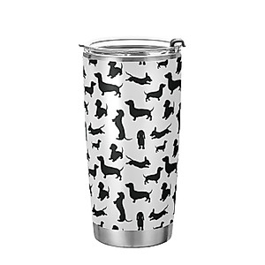 Yasala Tumbler Dachshund Black Cute Insulated Coffee Cup Beverage Container Travel Mug with Straw and Lid Double Wall Stainless Steel 20oz BPA-Free for Sport, Back to School