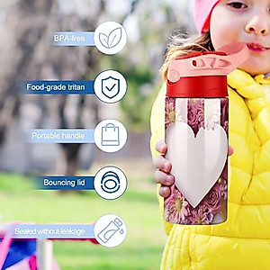 Stainless Steel Water Bottles Card Heart Shape Flowers Travel Water Cups with Handle And Silicone Straw Drinking Cup with Leak Proof Lid Thermo Travel Mug for Women Men