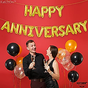 KatchOn, Gold Happy Anniversary Balloons Letters - Huge, 16 Inch | Gold Happy Anniversary Banner for Happy Anniversary Decorations | Gold Happy Anniversary Sign for Anniversary Party Decorations