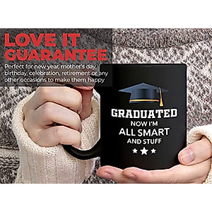 Flairy Land Graduation Coffee Mug 11oz Black - All Smart and Stuff - Graduation Gifts for Her Senior Graduation College Student College Graduate Classmate MBA Grad