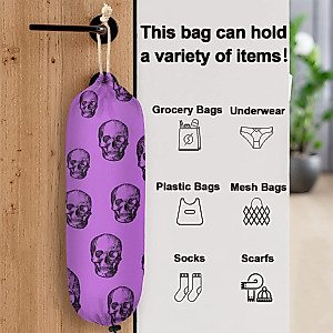 Skull Purple Plastic Bag Holder Cute Wall Mount Plastic Bag Organizer Reusable Large Grocery Bag Storage Dispenser for Home Kitchen Travelling 22"x9"