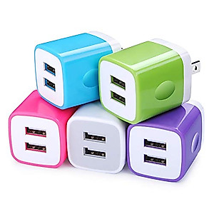 USB Wall Charger Adapter, FiveBox 5Pack 2.1Amp Fast Dual Port Wall Charger USB Plug Charging Block Charger Brick Charger Cube Charger Box Compatible iPhone 14/13/12/11/Xs/XR/X/8/7/6, Samsung, Android
