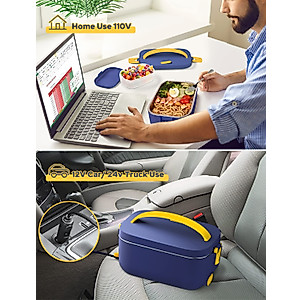 YISSVIC Electric Food Heater for Car and Truck,Portable Food Warmer Heater for Work 3in1 for 12V 24V 110V Heated Lunch Box with Removable Container and Bag