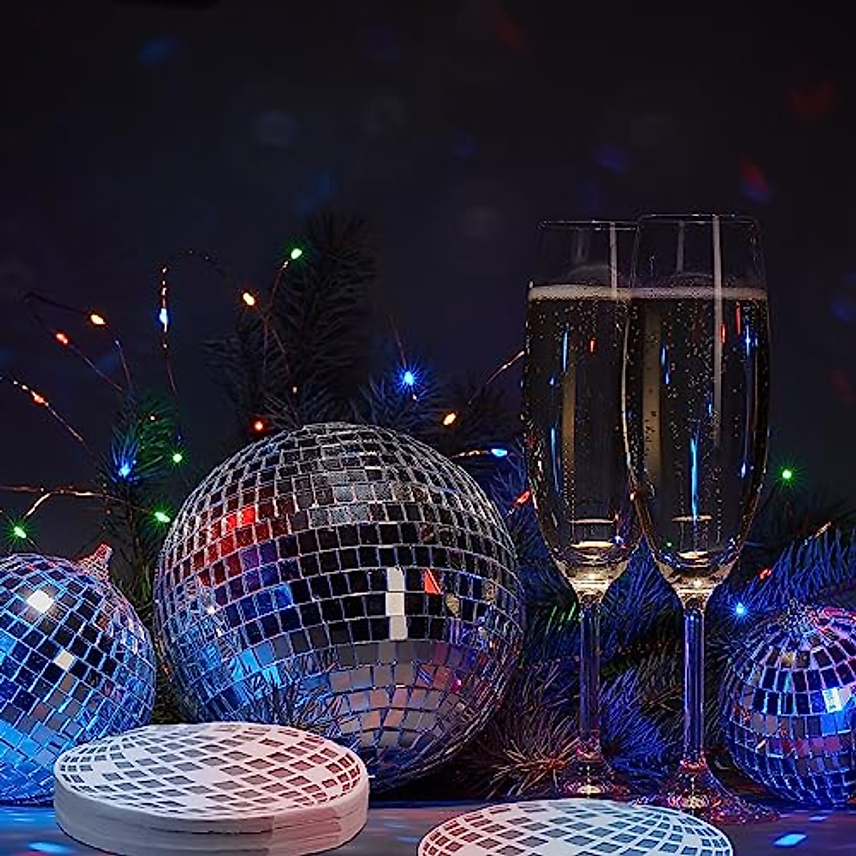 100 Pack 6.4 Inch Silver Foil Napkins Disposable Beverage Napkins Christmas Party Paper Napkins Party Decorations for Wedding Birthday Disco Party Bridal Shower Engagement(Disco Ball)