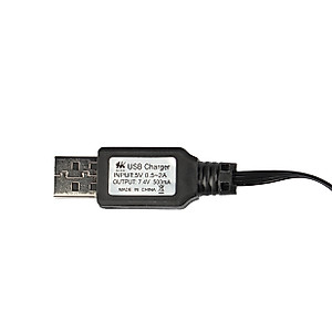 JIECHUN SM-4P Charger for RC Car 7.4V Li-ion Battery, USB Charging Cable 2-Pack