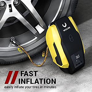 VacLife Tire Inflator Portable Air Compressor - Air Pump for Car Tires (up to 50 PSI), 12V DC Tire Pump for Bikes (up to 150 PSI) w/ LED Light, Digital Pressure Gauge, Model: ATJ-1166, Yellow (VL701)